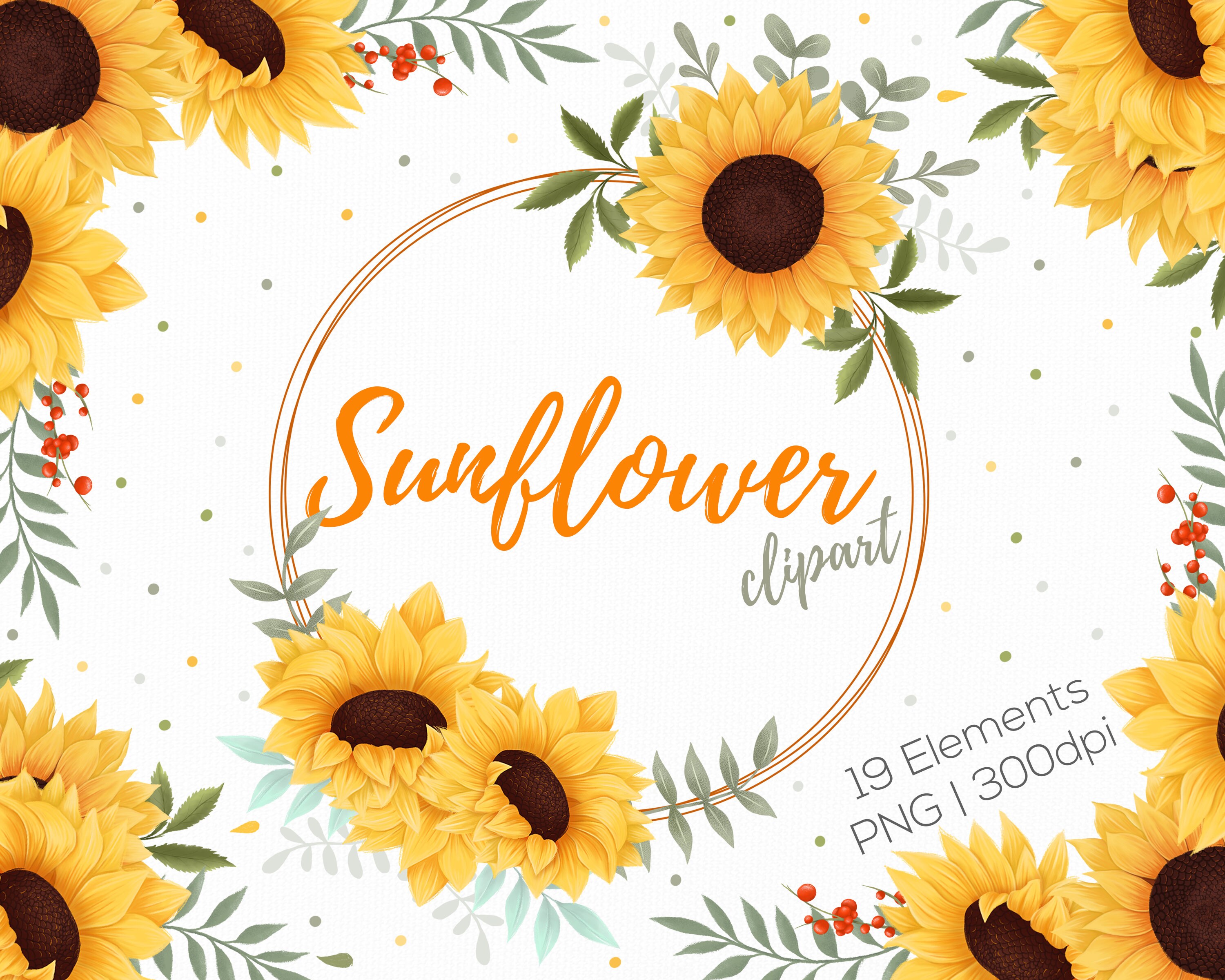 Sunflower Clipart Sunflower Png Sunflower Wreath | Etsy