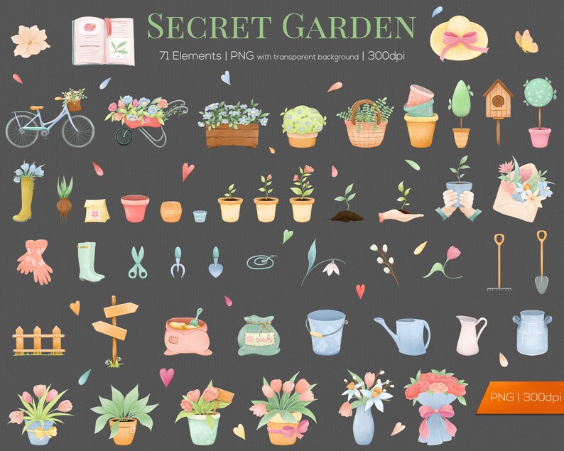 Gardening Clipart Spring Garden PNG Potted Plants and - Etsy