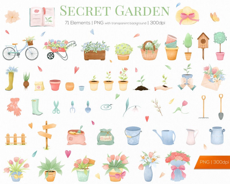 Gardening Clipart Spring Garden PNG Potted Plants and - Etsy