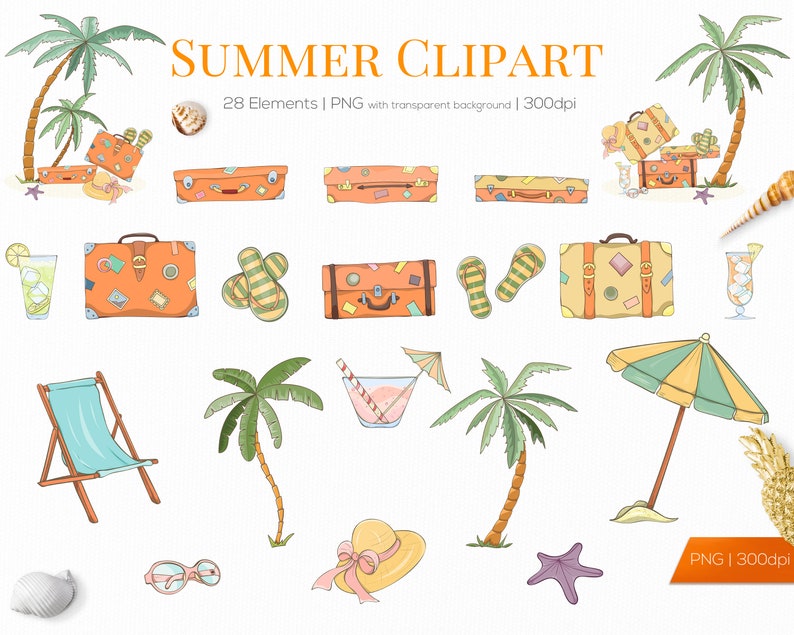 Summer Clipart Summer Vacation Clipart Cute Summer Clipart - Etsy