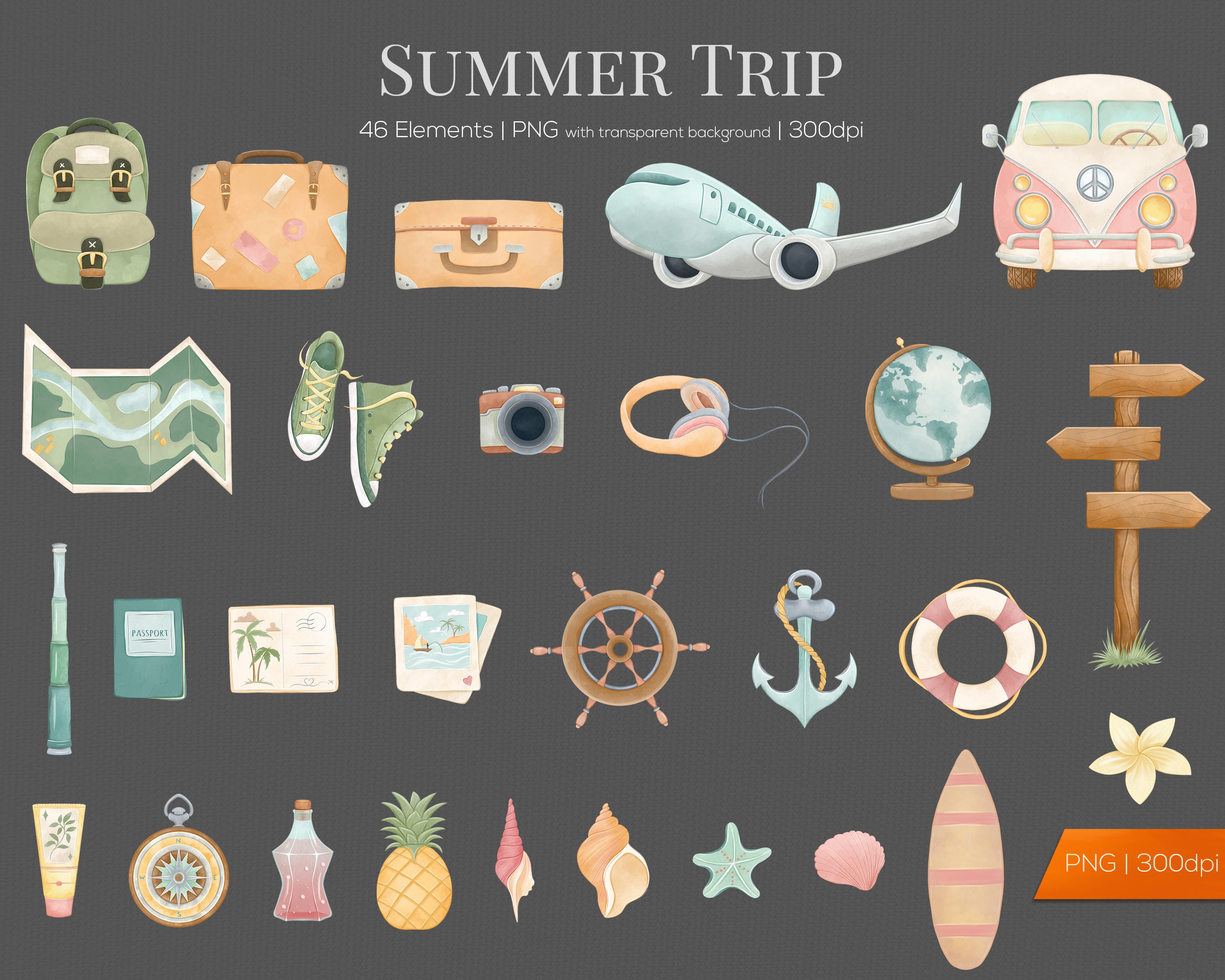 Beach Clipart. Travel Clipart. Summer Clipart Png Files. - Etsy