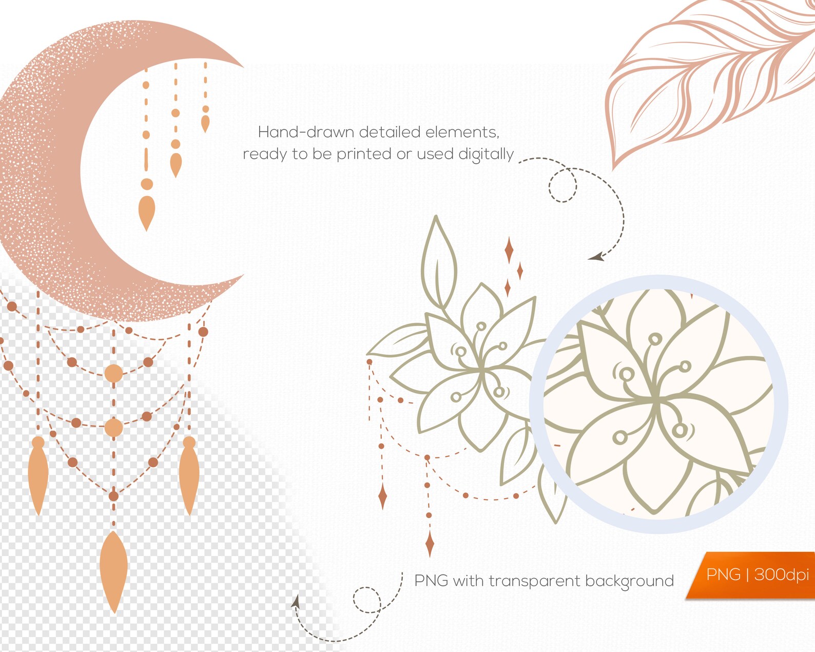 Boho Clipart Bohemian Moon Clipart Rustic Boho Clipart Png - Etsy