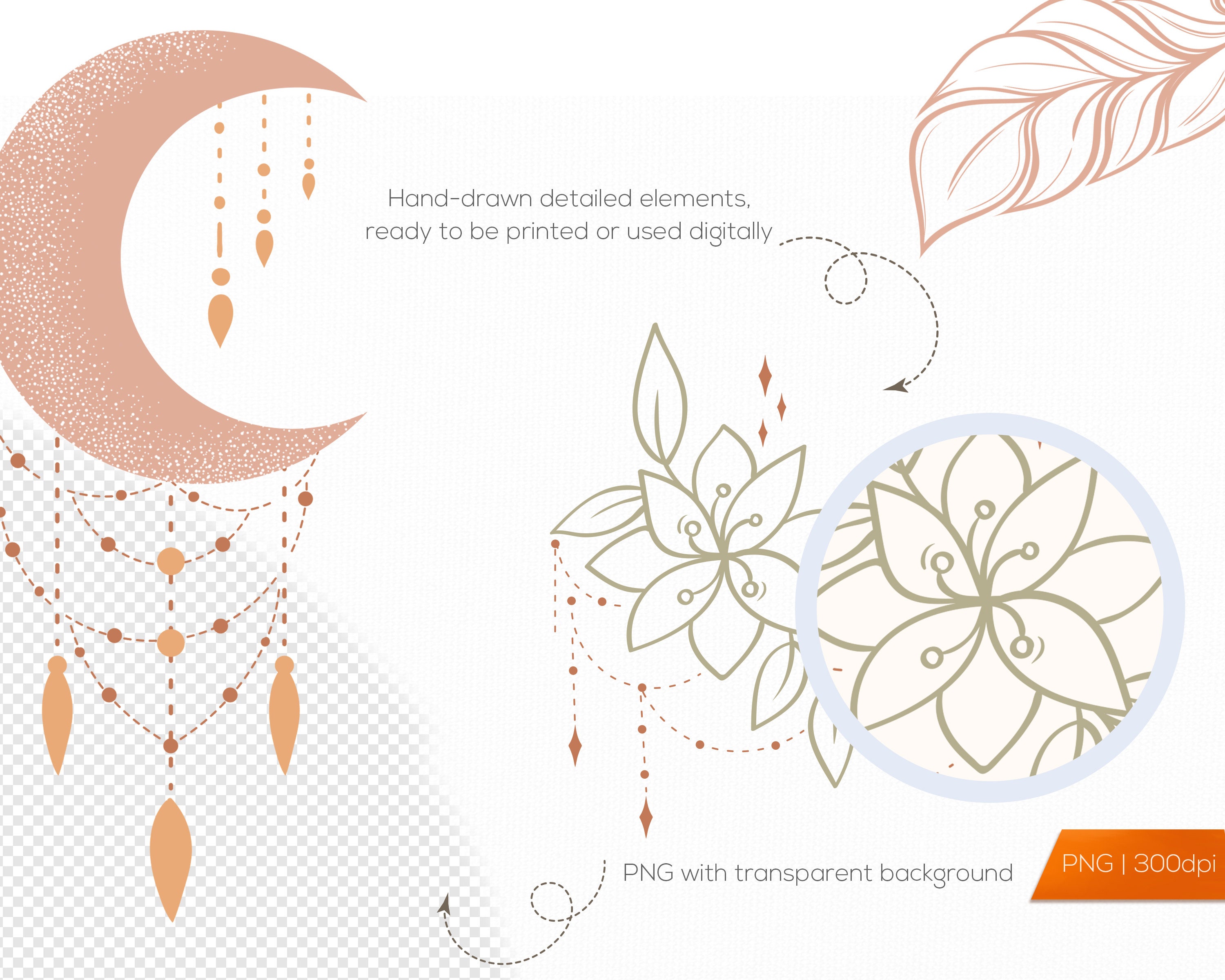 Boho Clipart Bohemian Moon Clipart Rustic Boho Clipart Png - Etsy
