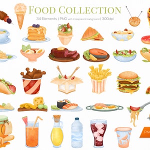 Food Clipart Bundle | Junk Food Clipart | Fast Food Illustration PNG ...