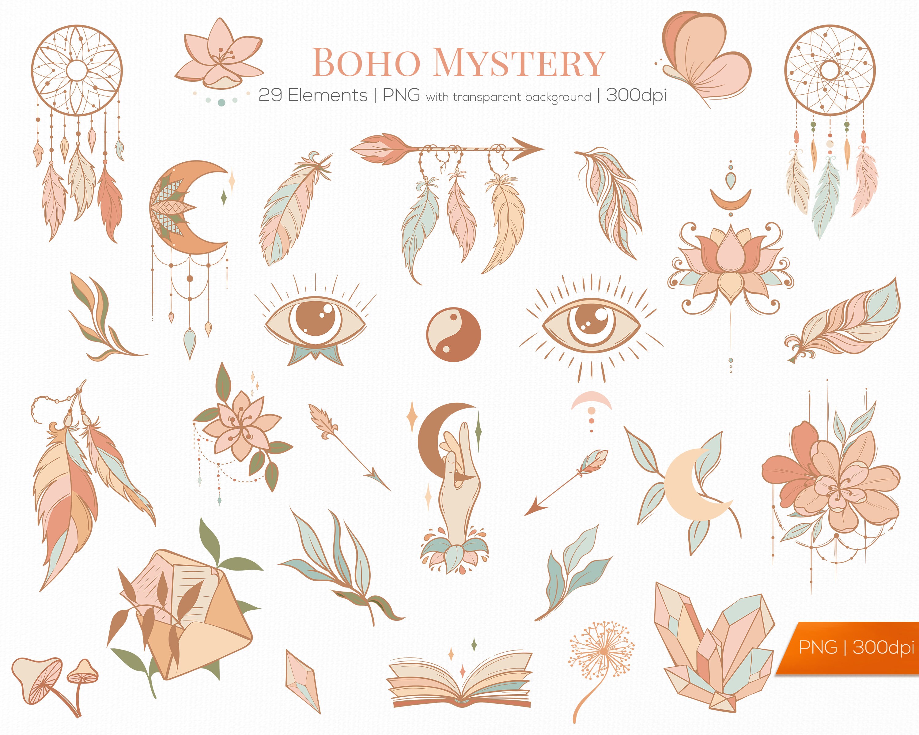 Boho Clipart Mystical Clipart Boho Feather Clipart Png - Etsy
