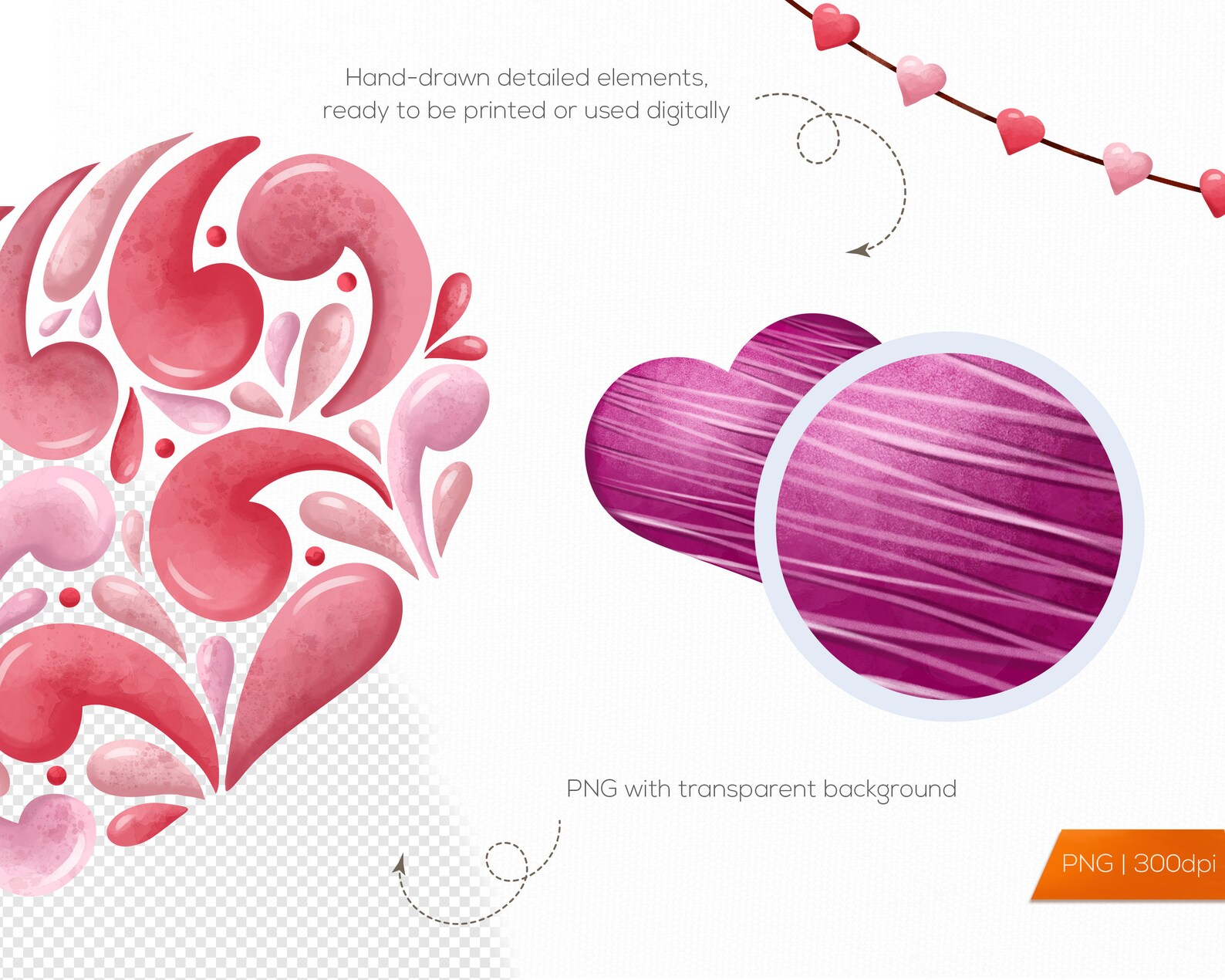 Valentine PNG Pink Heart Clipart Valentines Watercolor - Etsy