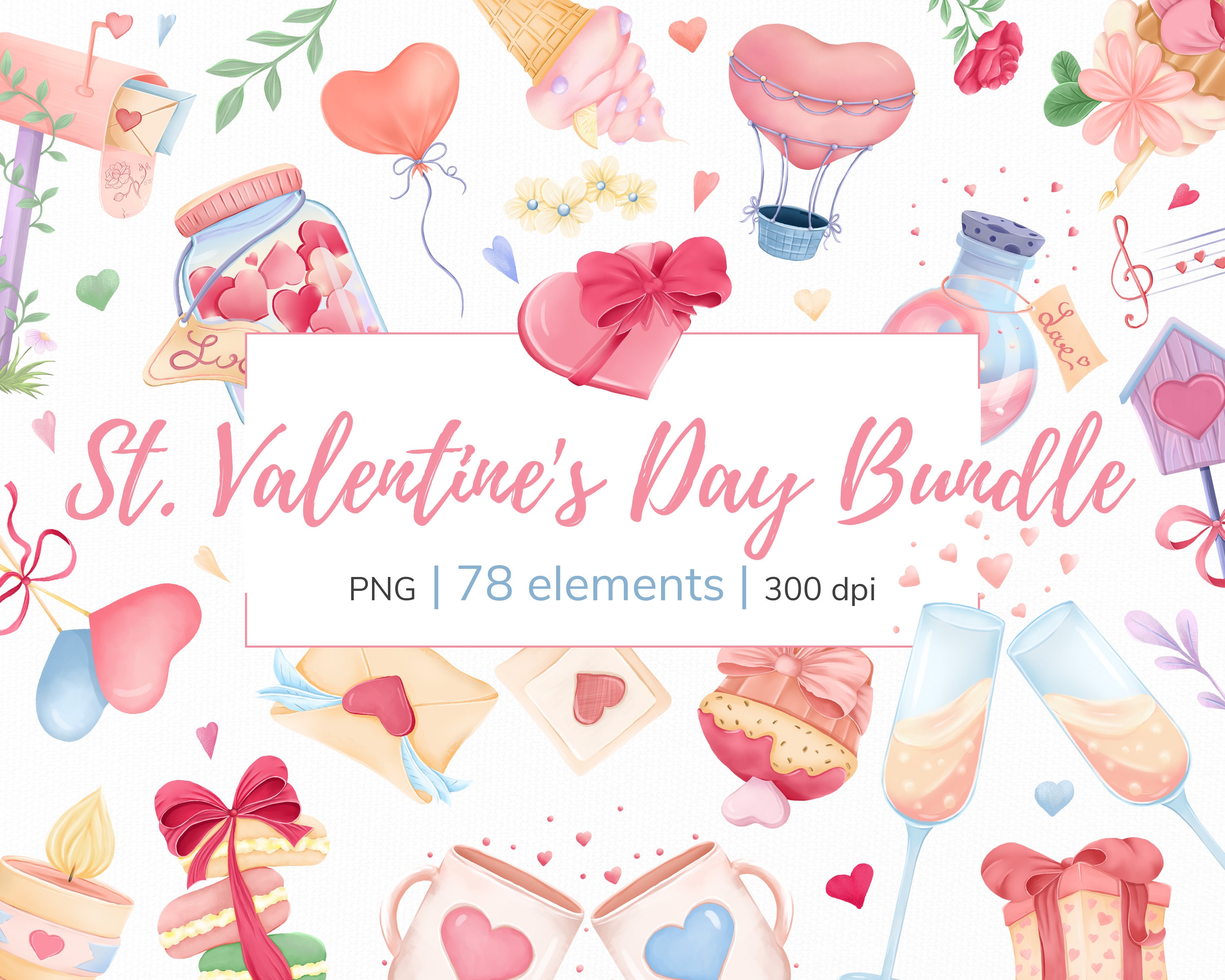 Valentines Day Clipart Bundle Valentine Clipart Cute Love | Etsy