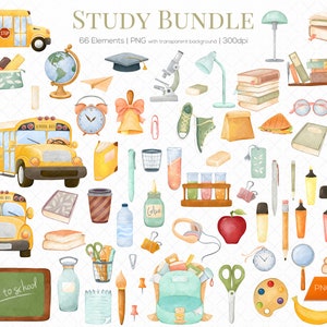 School Clipart Bundle | Back to School Clipart Png | School Supplies ...