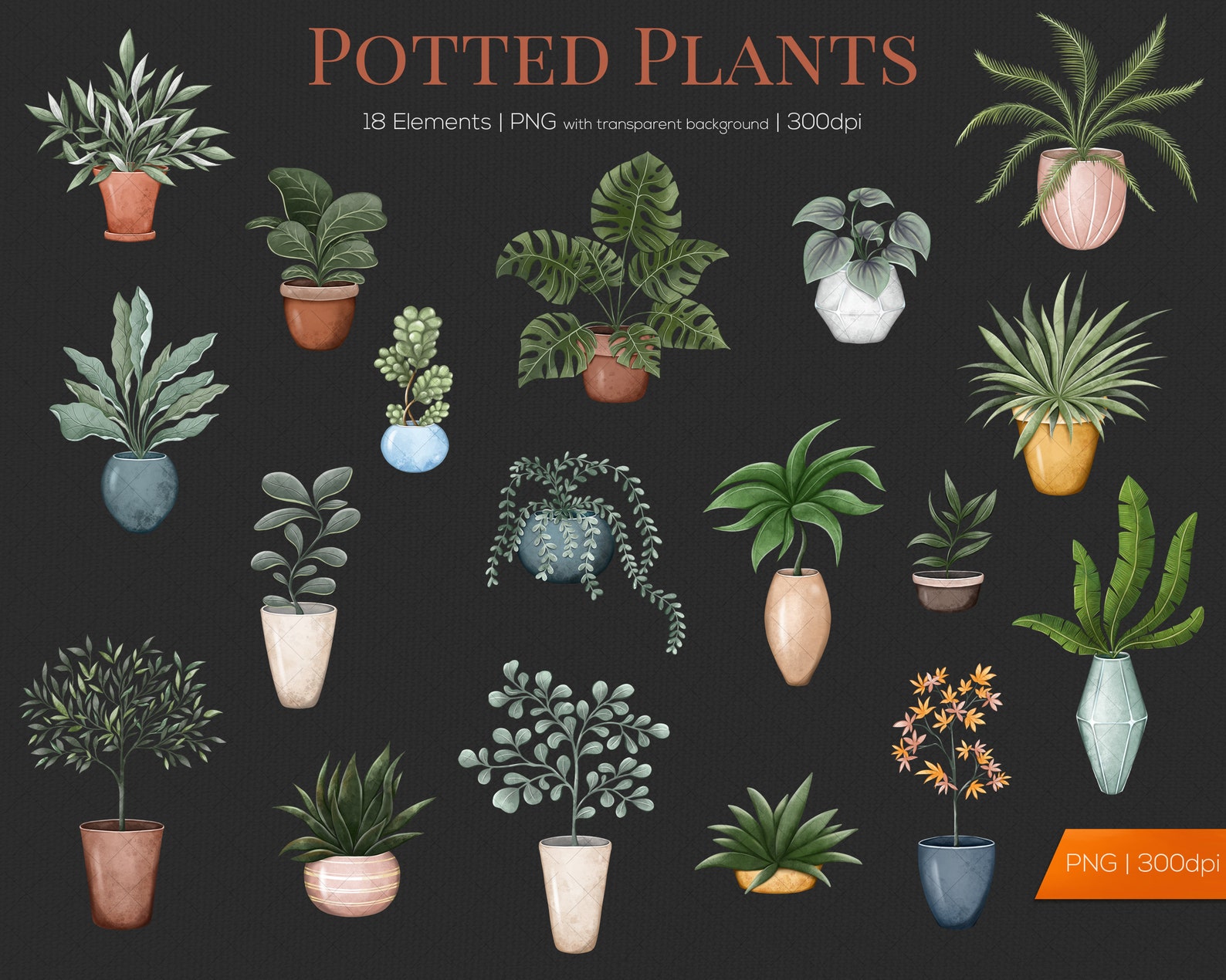 Potted Plants Clipart Flower Pot Clipart Rustic Garden | Etsy