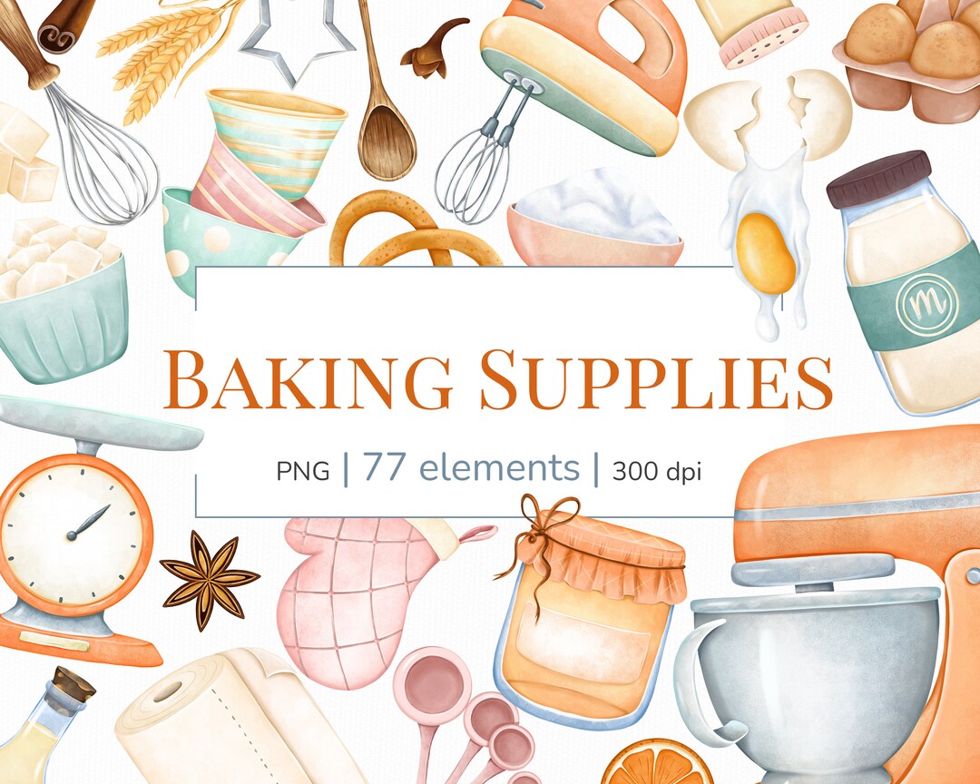 Baking Clipart | Kitchen Clipart | Watercolor Baking Supplies Clipart ...