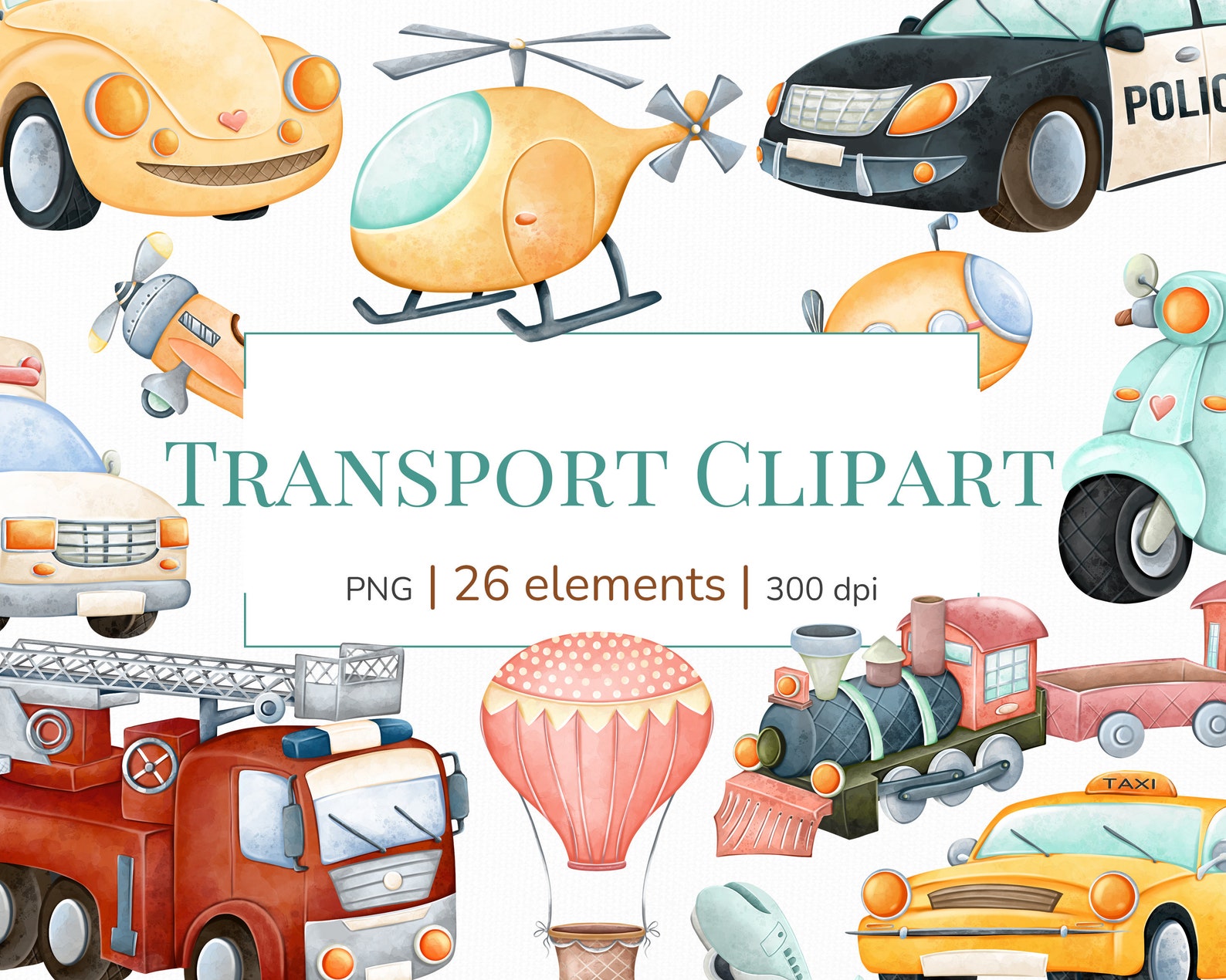 Transport Clipart Watercolor Cars Clipart Transport Clipart Set Vehicle ...