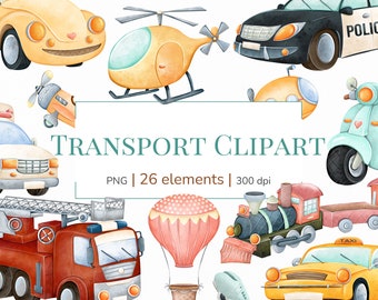 Watercolor Transportation Clipart Set of 20 Watercolor Vehicles Clip ...