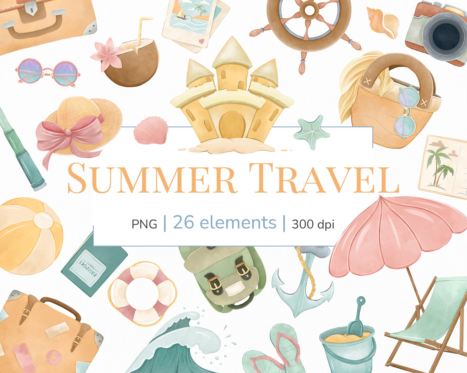 Beach Clipart Summer Clipart Png Vacation Clipart - Etsy