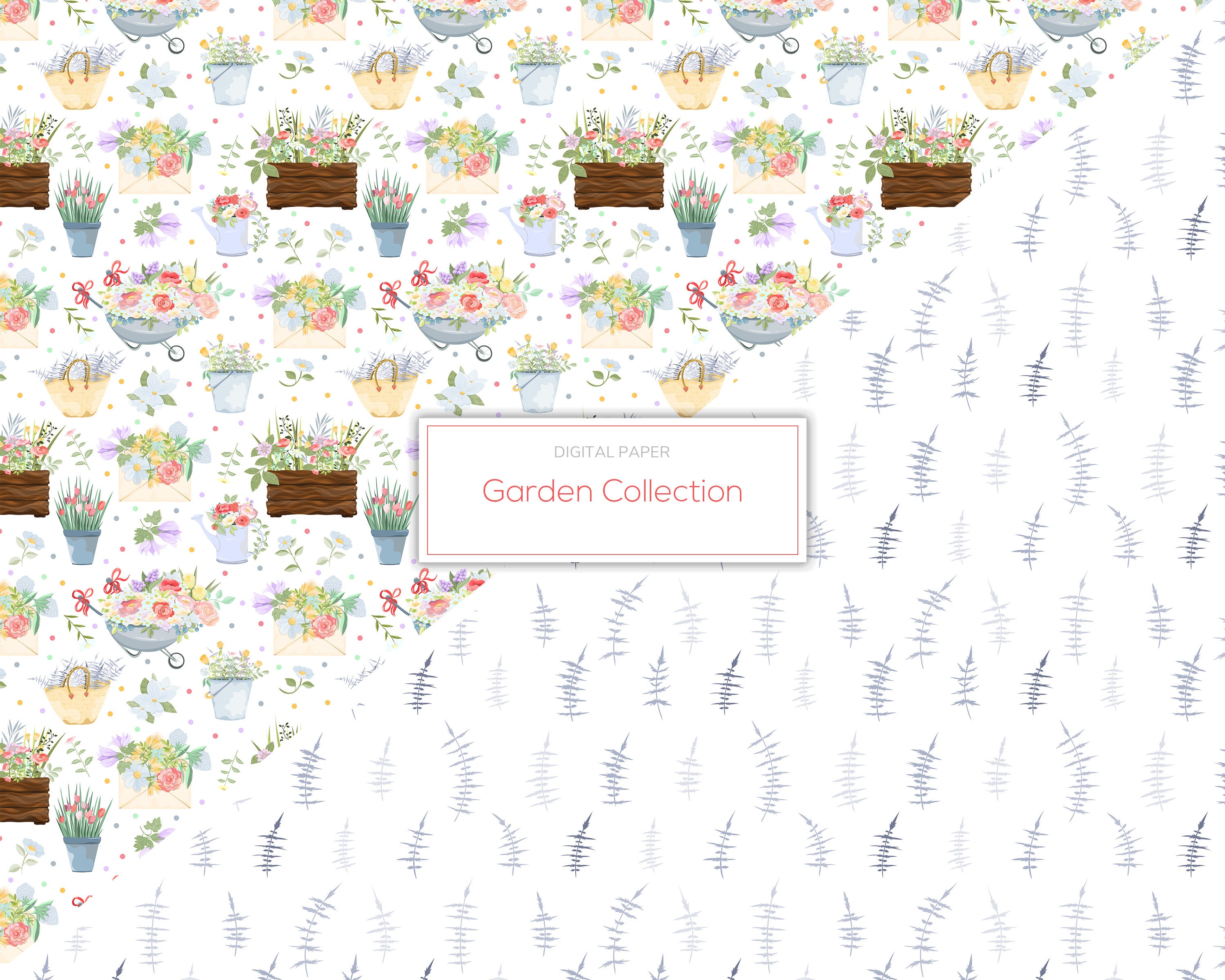 Garden Digital Paper. Spring Digital Paper. Floral Pattern - Etsy