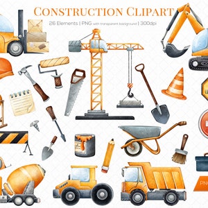 Construction Clipart | Watercolor Construction Truck Clipart ...