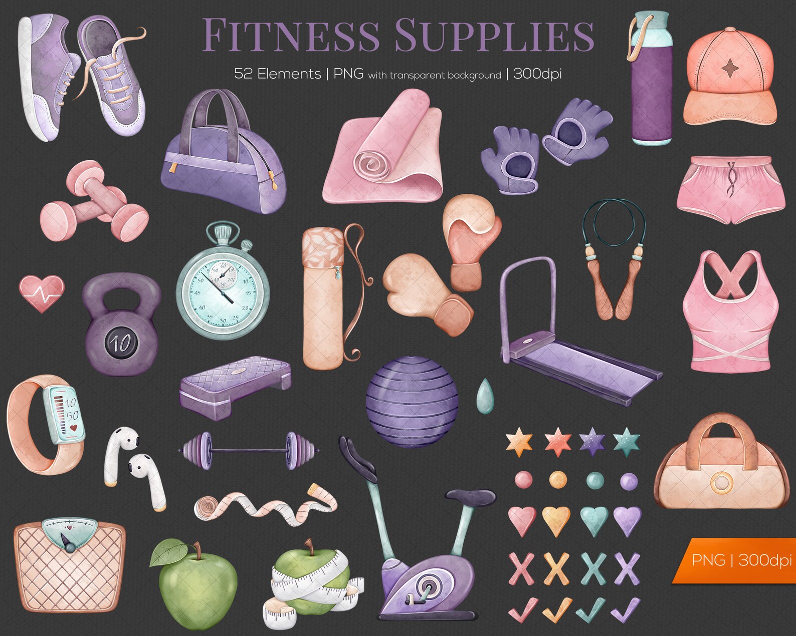 Fitness Clipart Watercolor Gym Clipart Workout Clipart - Etsy