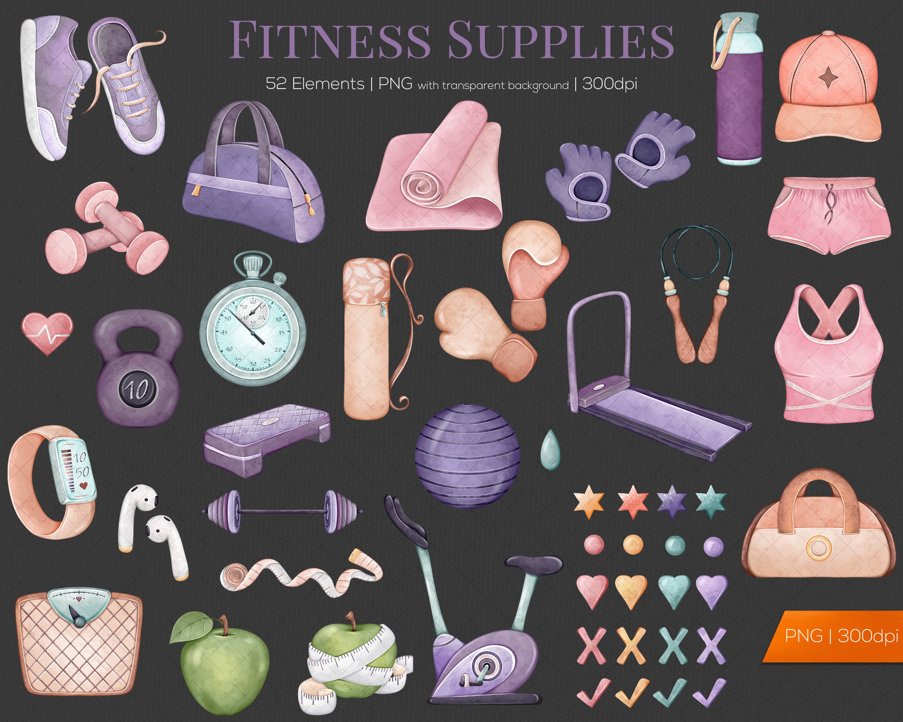 Fitness Clipart Watercolor Gym Clipart Workout Clipart - Etsy UK