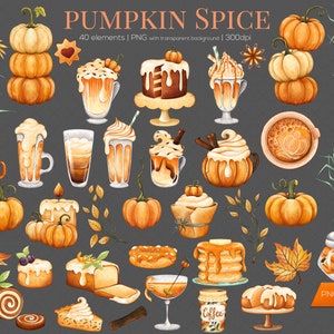 Pumpkin Spice Clipart | Watercolor Pumpkin Clipart | Fall Clipart ...
