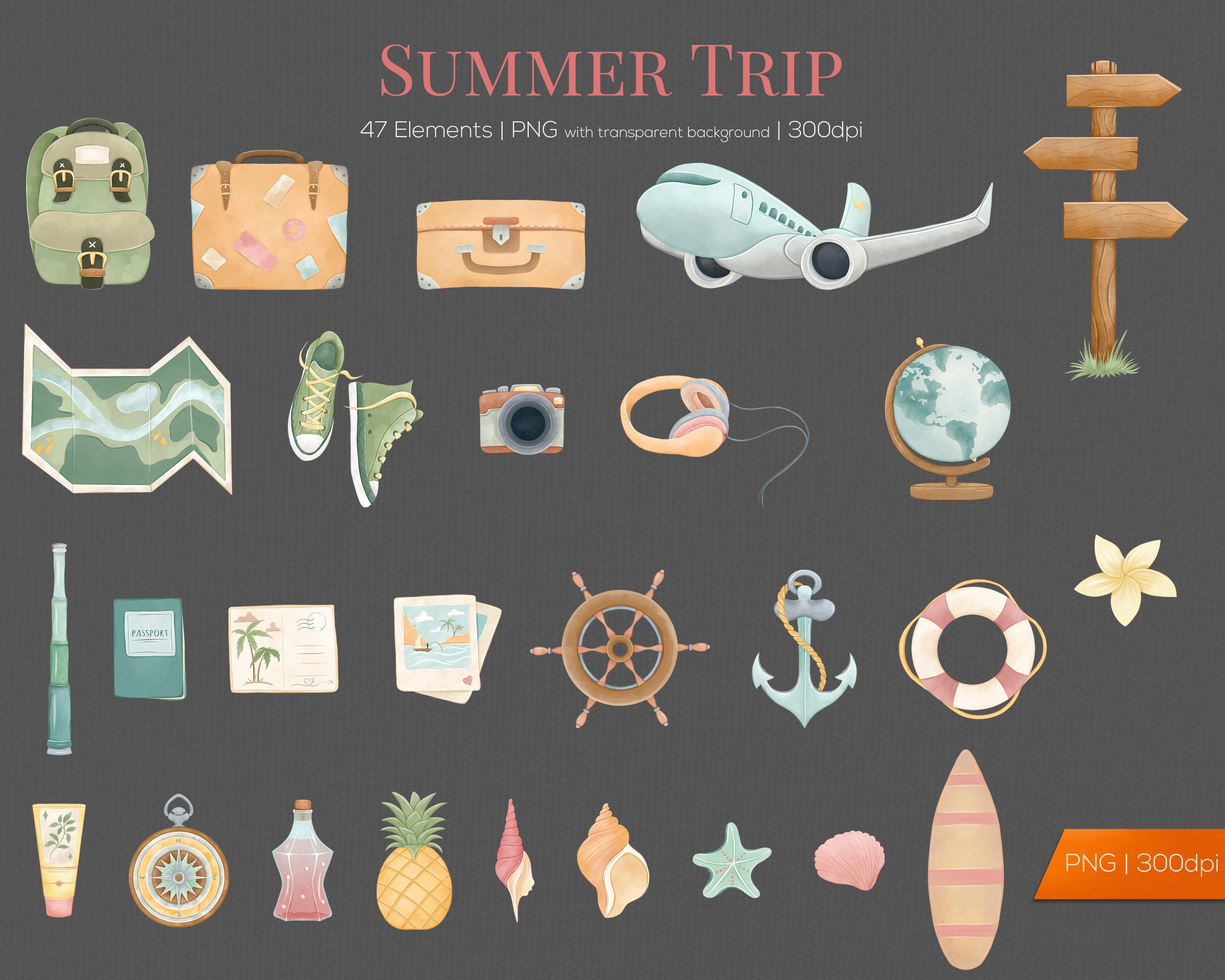 Beach Clipart. Travel Clipart. Summer Clipart Png Files. - Etsy