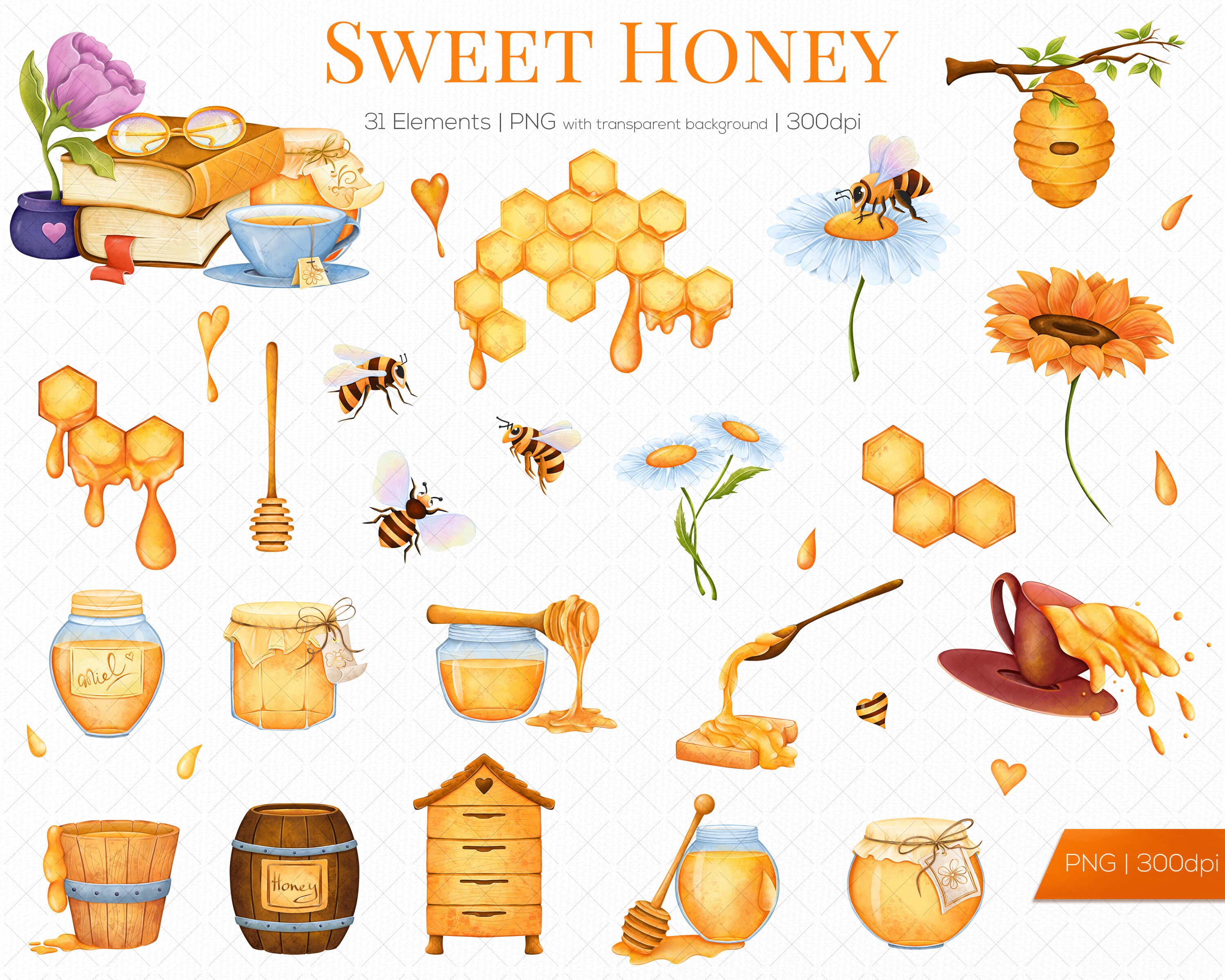 Bees and Honey Png Clipart Watercolor Honey Clipart Honey - Etsy