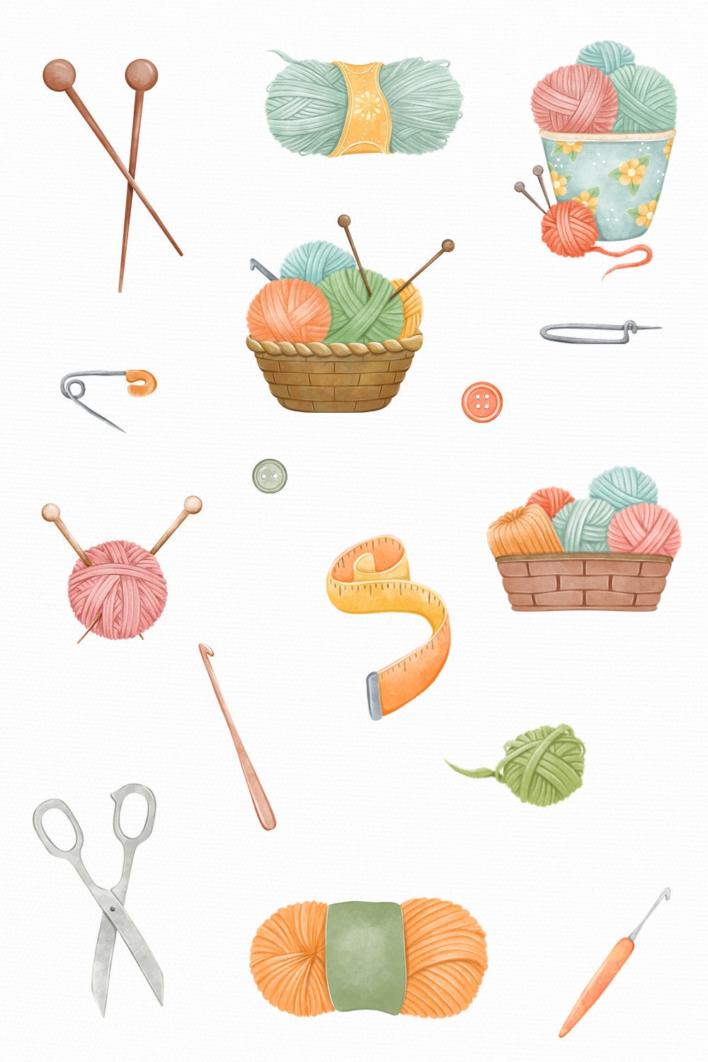 Knitting clipart Crochet clipart Knitting needles Yarn | Etsy
