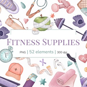 Fitness Clipart | Watercolor Gym Clipart | Workout Clipart | Exercise ...