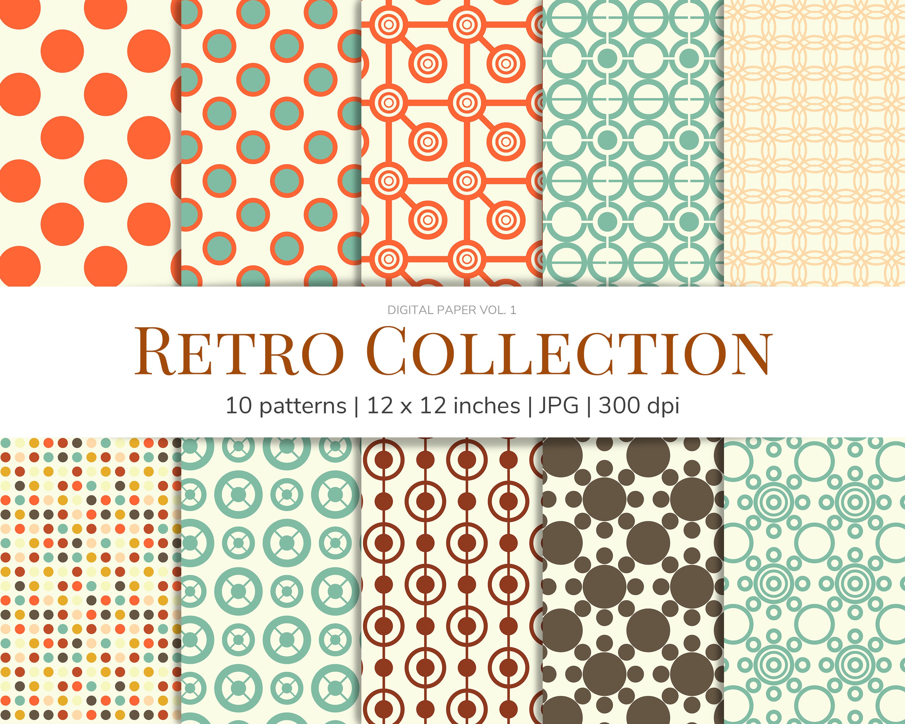 Retro style digital paper Retro scrapbook paper 1950s mid | Etsy