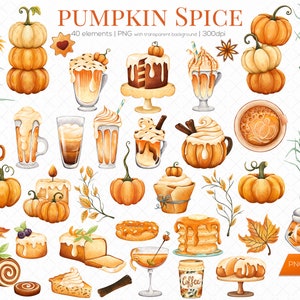 Pumpkin Spice Clipart | Watercolor Pumpkin Clipart | Fall Clipart ...