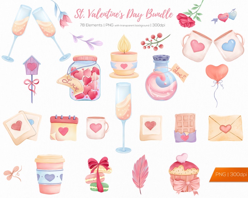 Valentines Day Clipart Bundle Valentine Clipart Cute Love | Etsy
