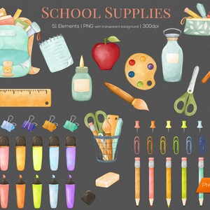 School Clip Art | Back to School Png | School Supplies | School Clipart ...