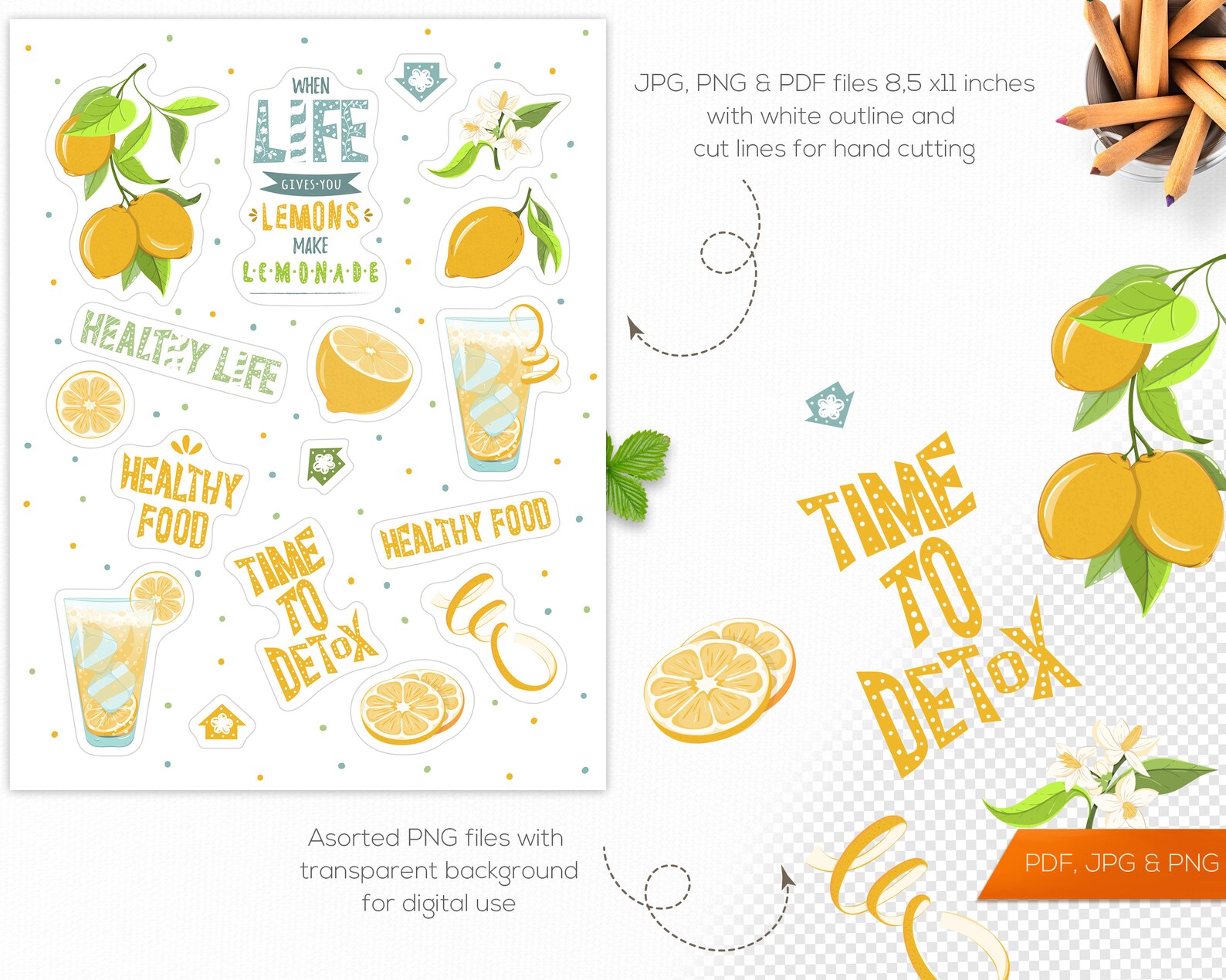 Lemons Sticker Sheet Printable Cute Fruit Planner Stickers - Etsy