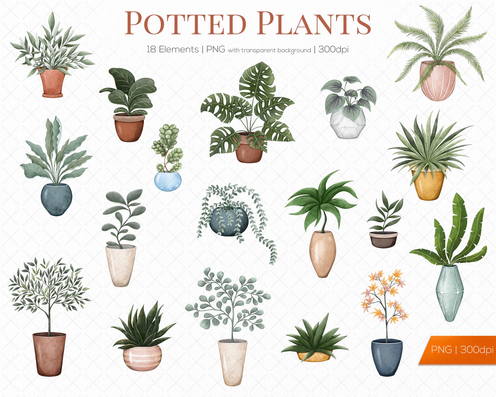 Potted Plants Clipart Flower Pot Clipart Rustic Garden | Etsy