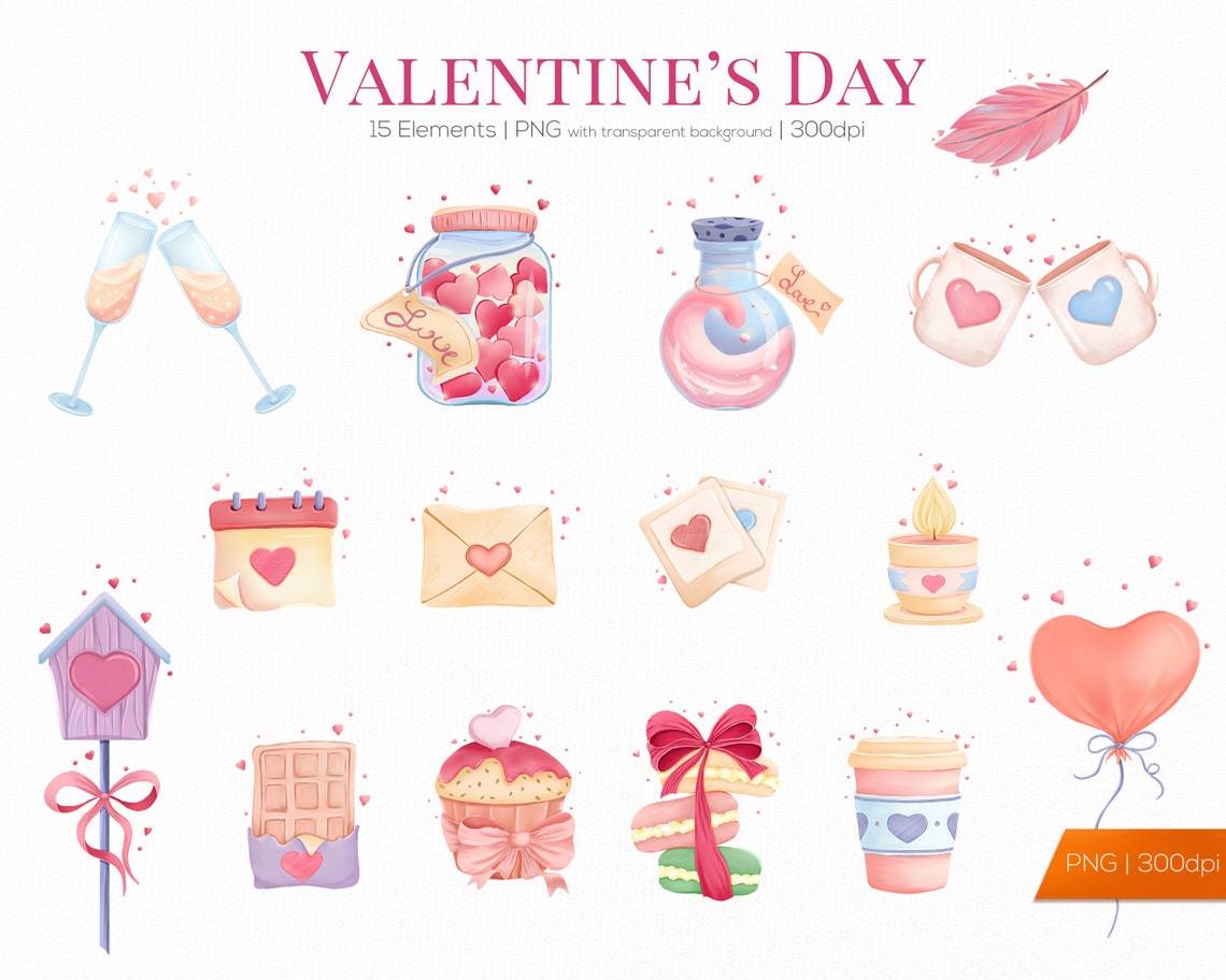 Valentine Clipart Digital Illustrations Valentines Day Clip - Etsy