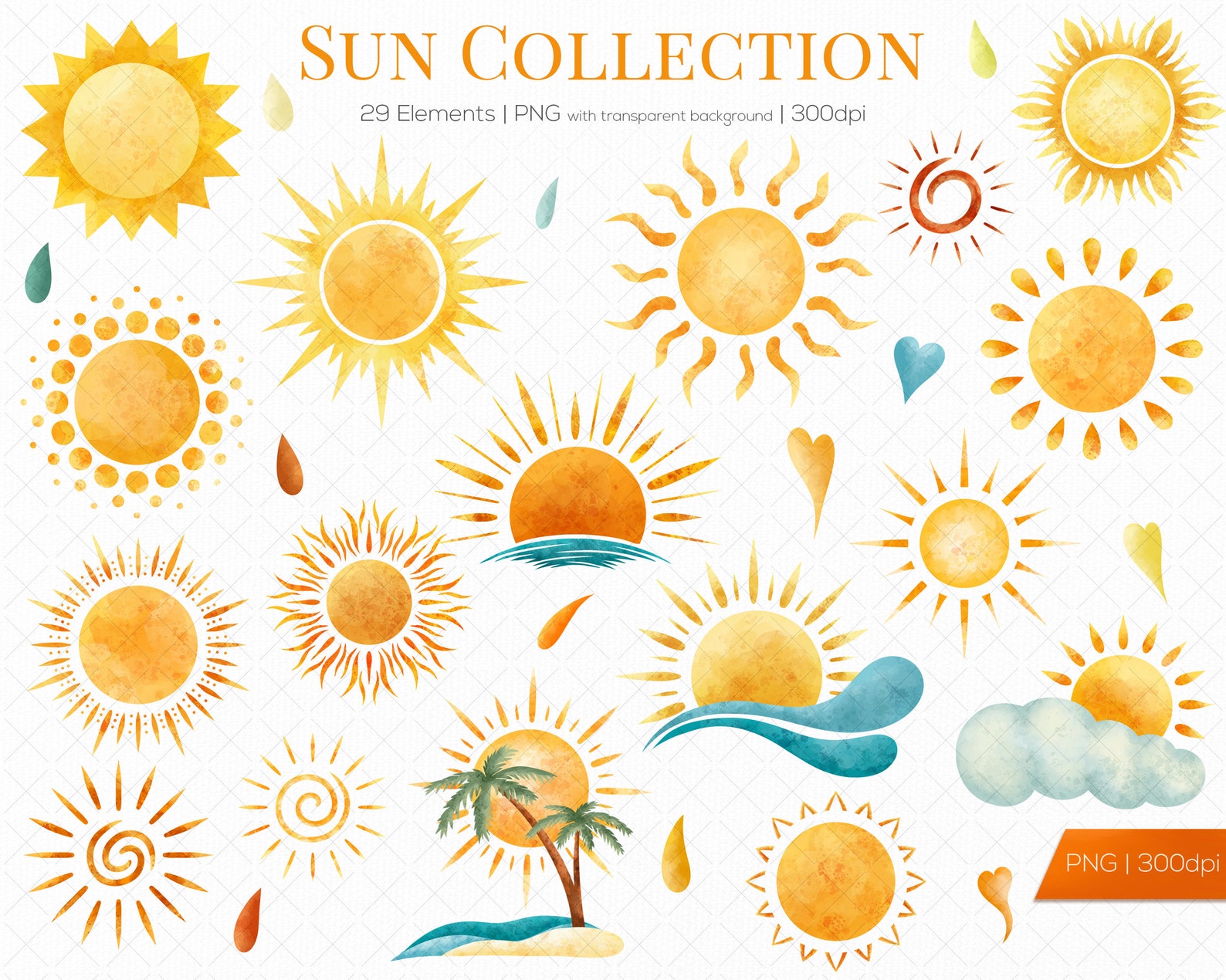 Sun Clipart Summer Clipart Warm Sun Png Clipart Hand - Etsy