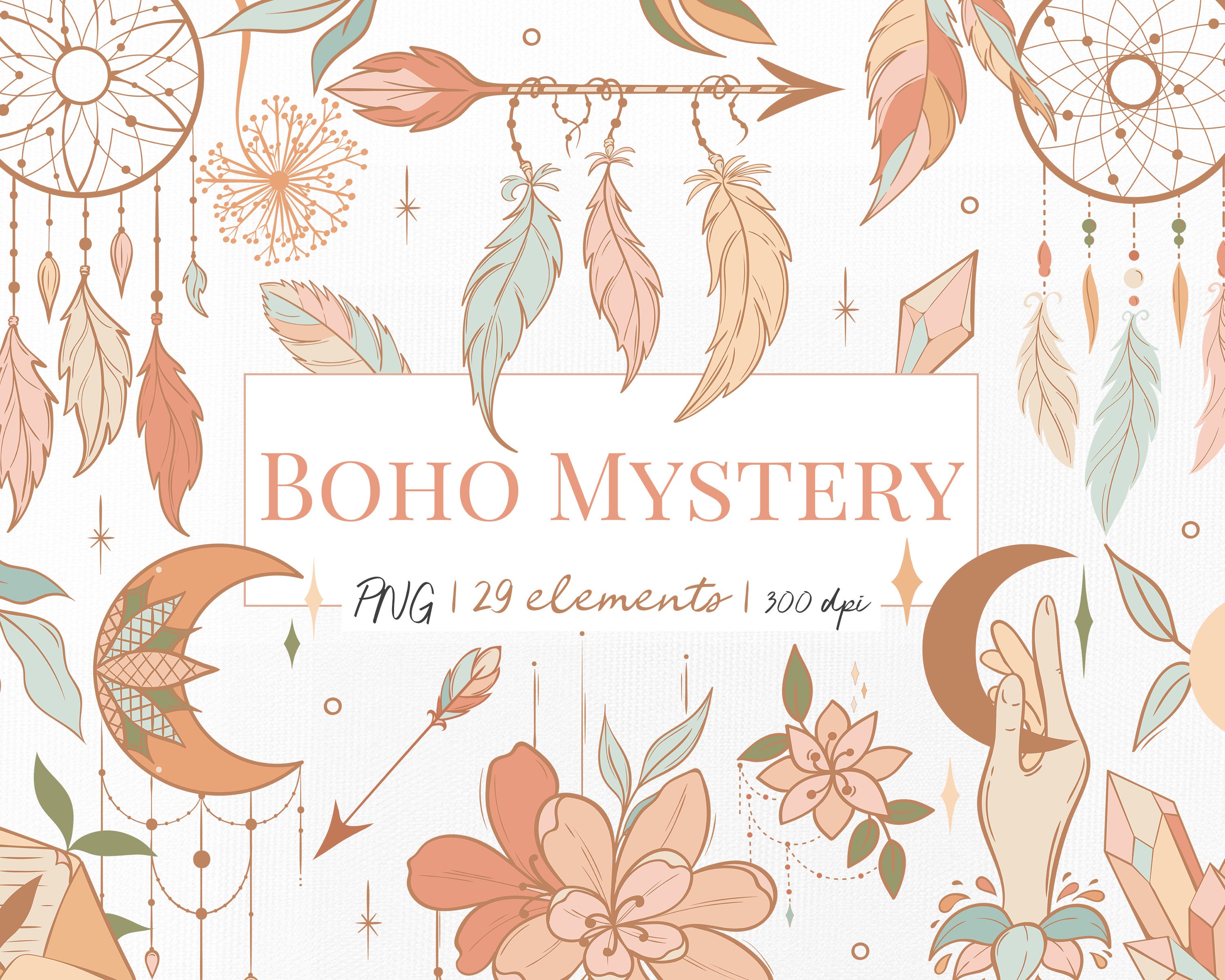 Boho Clipart Mystical Clipart Boho Feather Clipart Png - Etsy