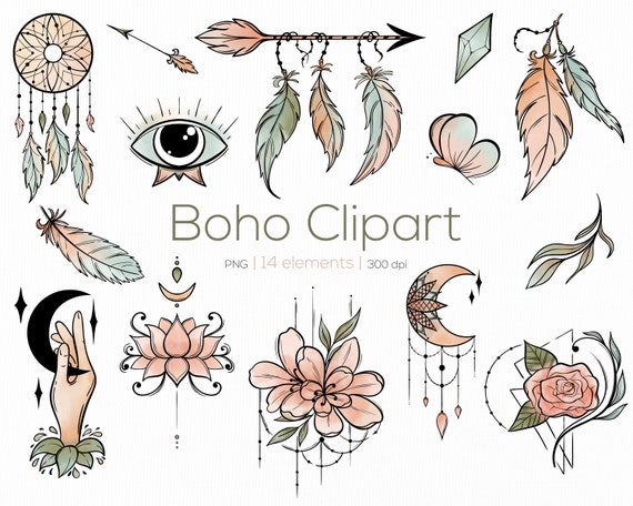Boho Clipart Bohemian Flower Clipart Rustic Boho Clipart | Etsy Australia