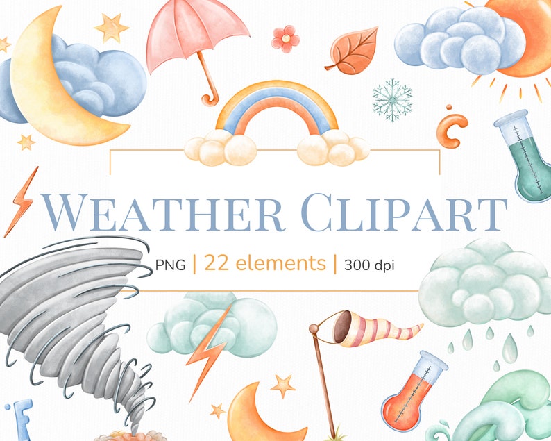 Weather Clipart Png Rainbow Clipart Sun Clipart Cloud - Etsy