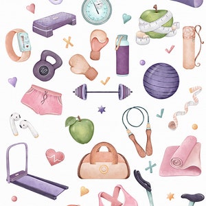 Fitness Clipart | Watercolor Gym Clipart | Workout Clipart | Exercise ...