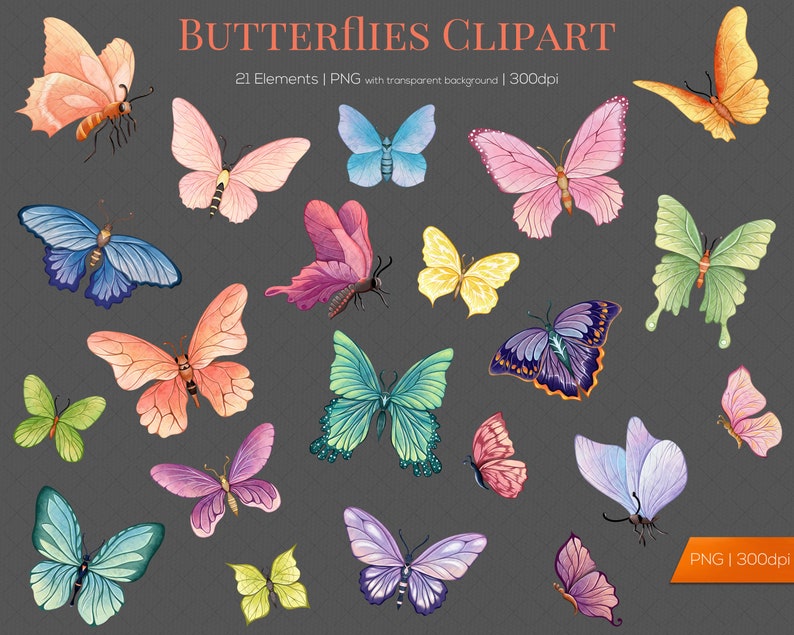 Butterfly Clipart Watercolor Butterfly Clip Art Hand | Etsy