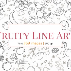 Fruit Clipart Black and White. Fruits Digital Clipart. Fruit Clip Art ...