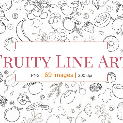 Fruit Clipart Black and White. Fruits Digital Clipart. Fruit - Etsy