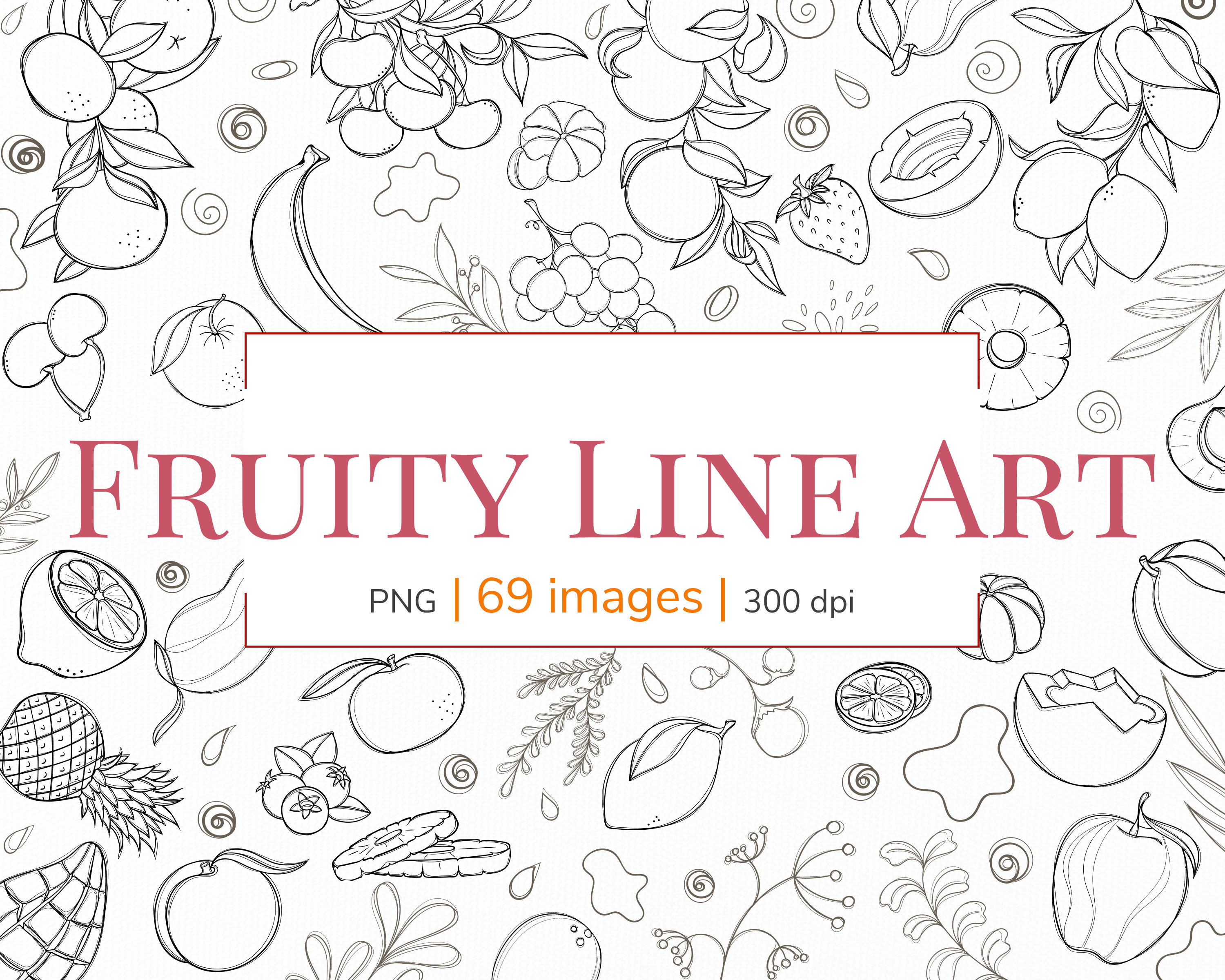 Fruit Clipart Black and White. Fruits Digital Clipart. Fruit - Etsy