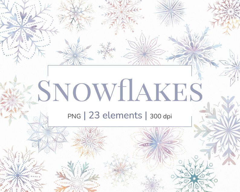 Snowflake Clipart Winter Clipart Watercolor Blue Flakes - Etsy