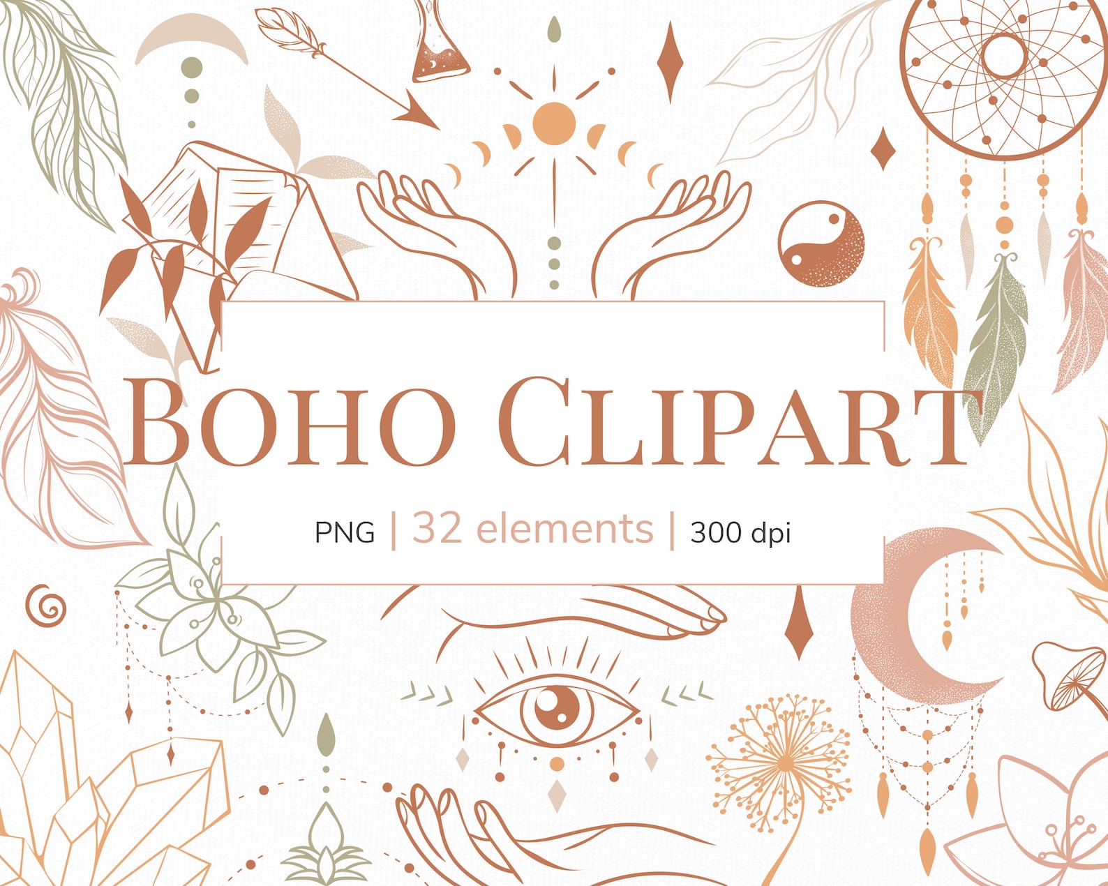 Boho Clipart Bohemian Moon Clipart Rustic Boho Clipart Png - Etsy