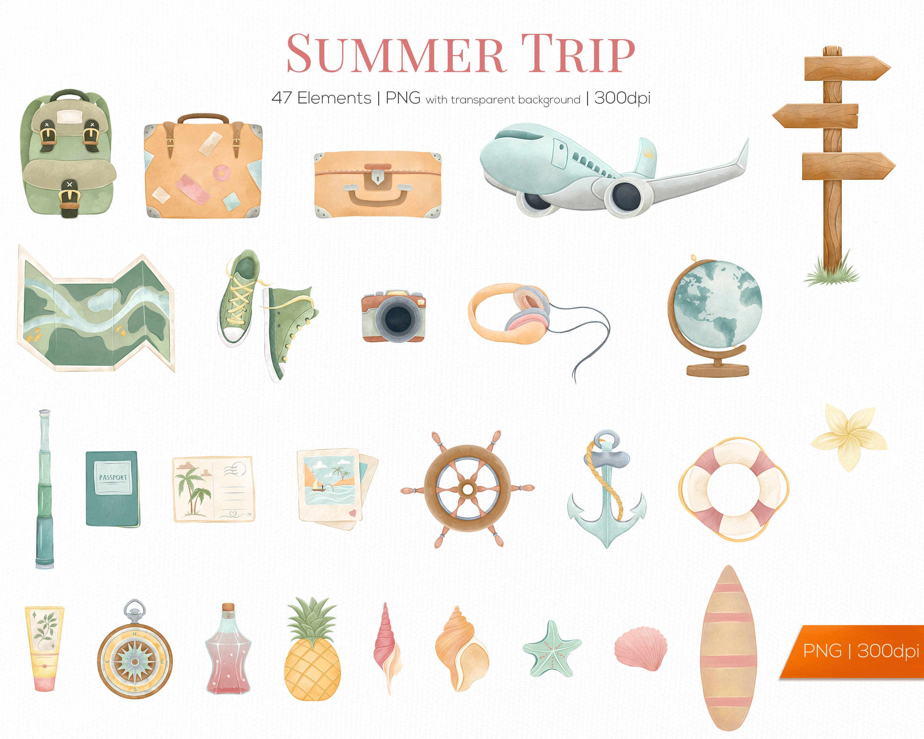 Beach Clipart. Travel Clipart. Summer Clipart Png Files. - Etsy