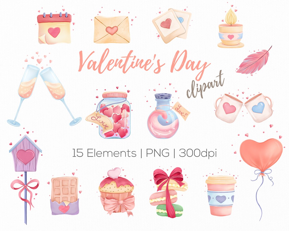Valentine Clipart Digital Illustrations Valentines Day Clip - Etsy