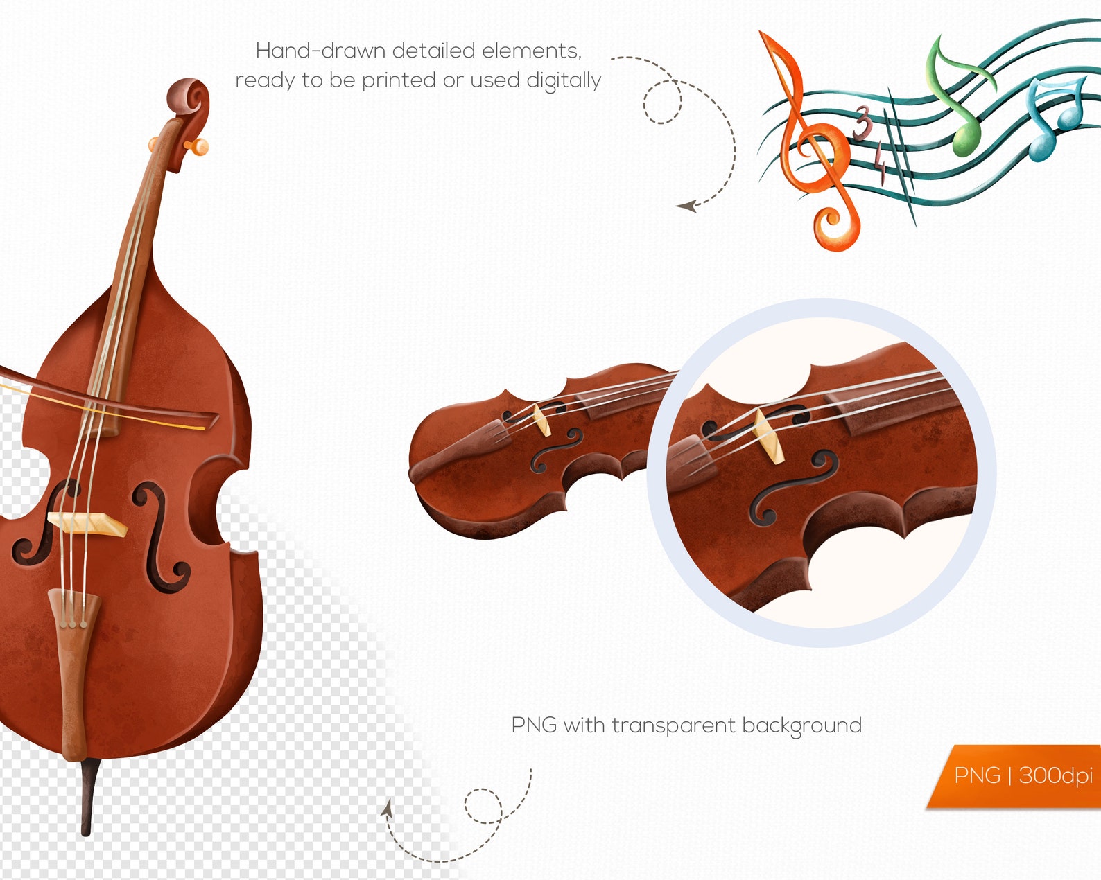 Music Clipart Png Digital Watercolor Musical Instruments - Etsy