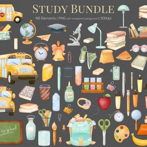 School Clipart Bundle | Back to School Clipart Png | School Supplies ...