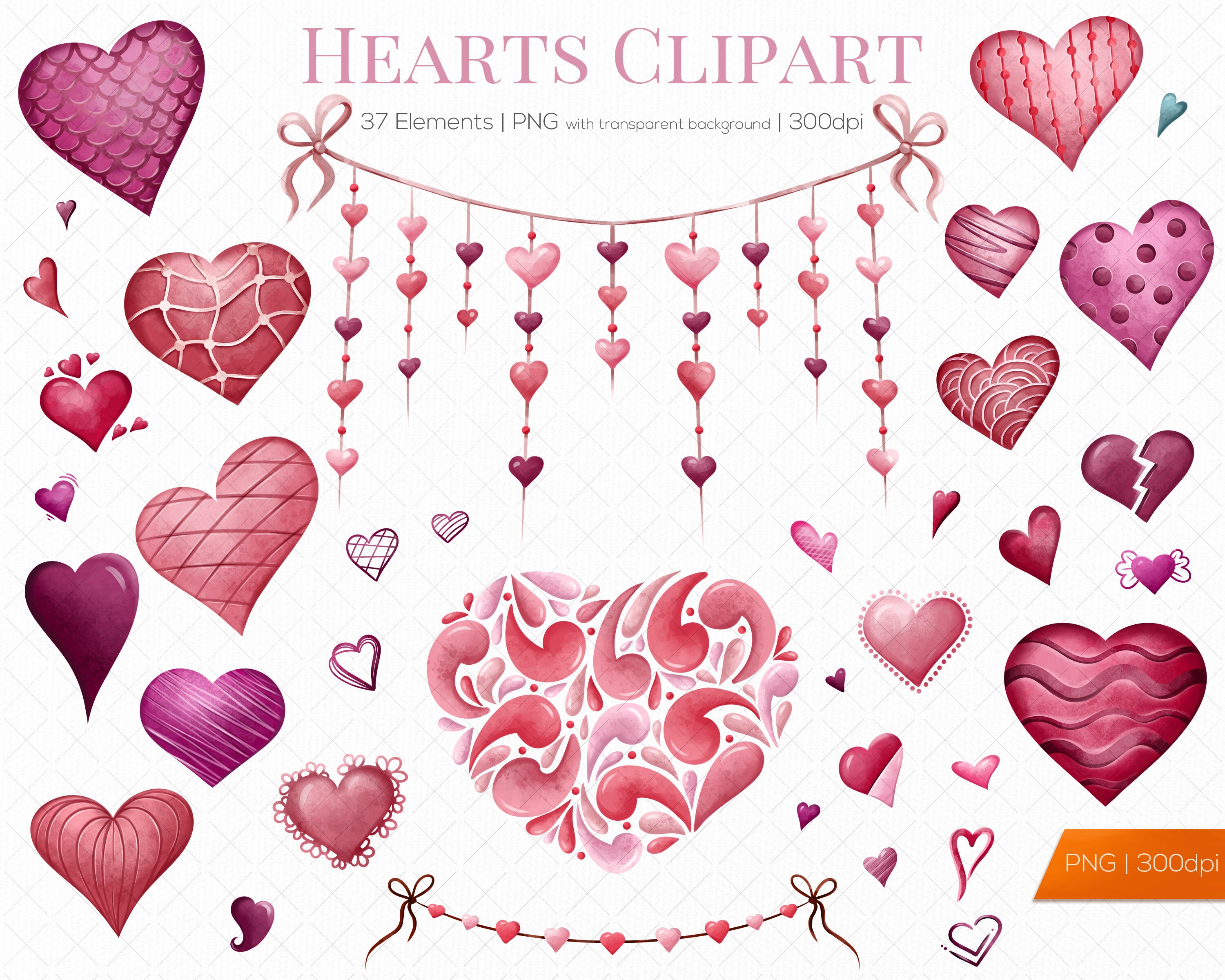 Valentine PNG Pink Heart Clipart Valentines Watercolor - Etsy