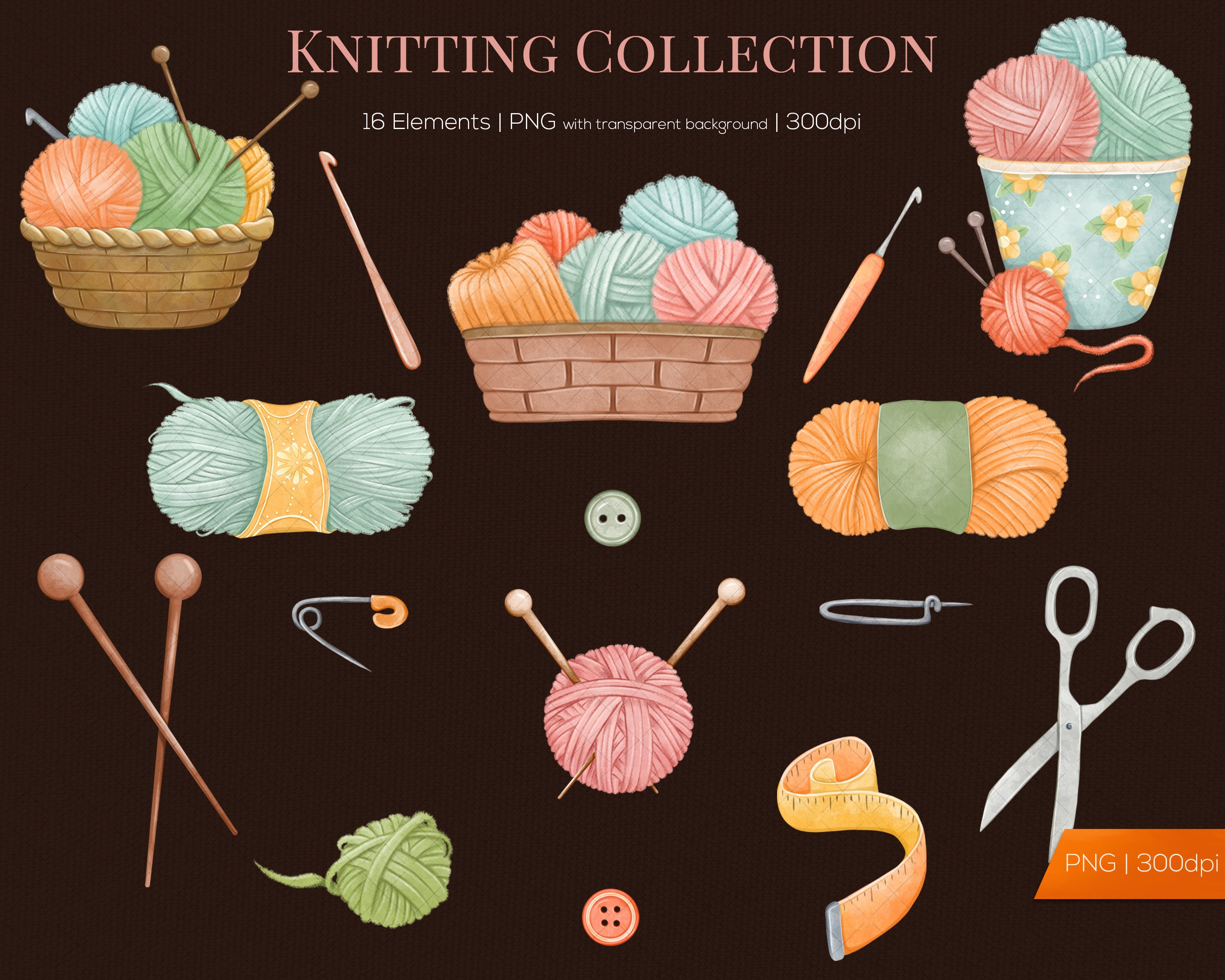 Knitting clipart Crochet clipart Knitting needles Yarn | Etsy